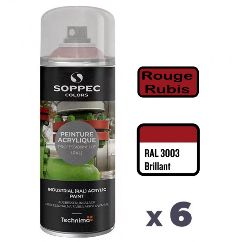 6 Peintures Acryliques Aérosol 520 ML Rouge Rubis - 3003 : Produits d ...