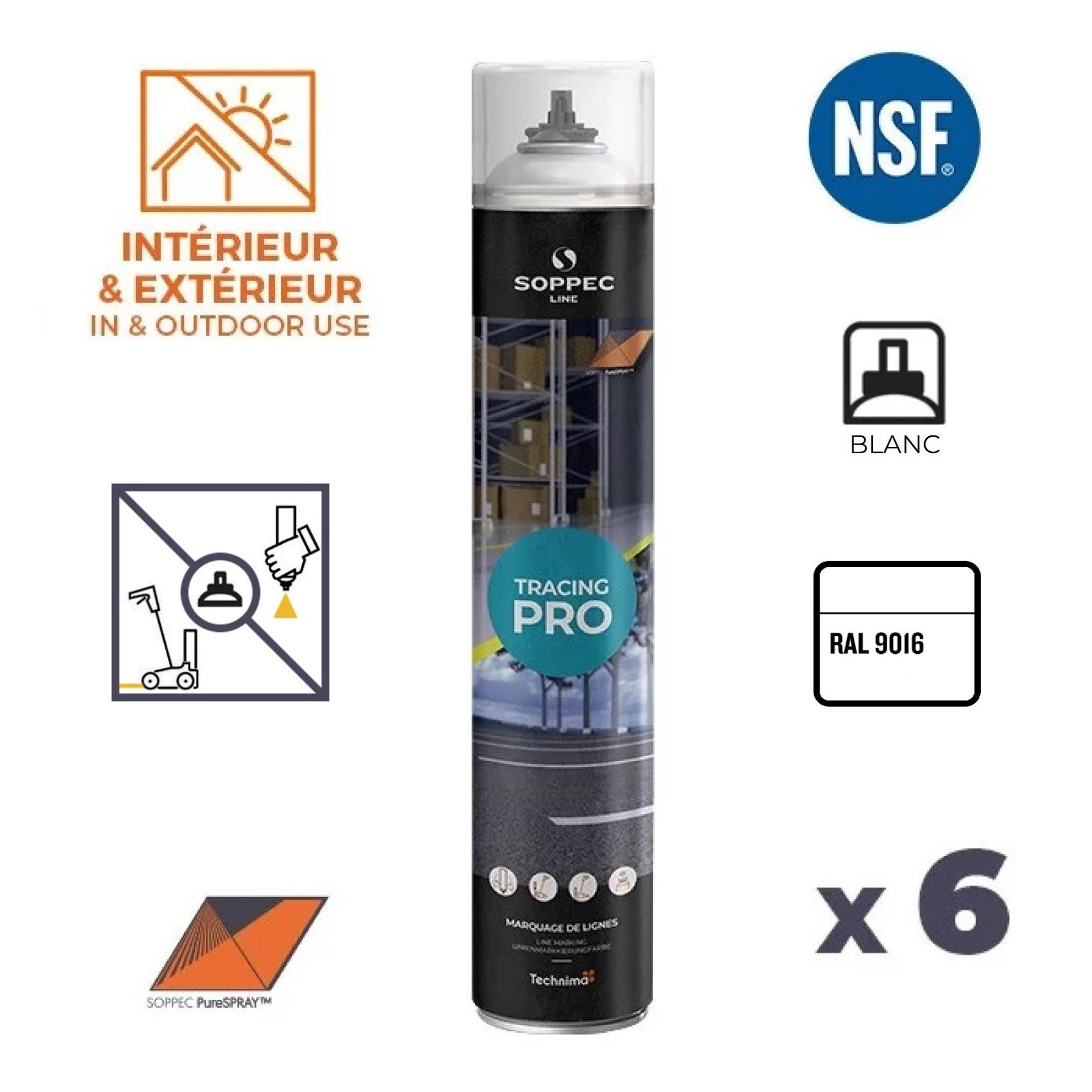 6 Traceurs de Ligne Aérosol 1000ML - Intérieur/Extérieur - PureSPRAY ...