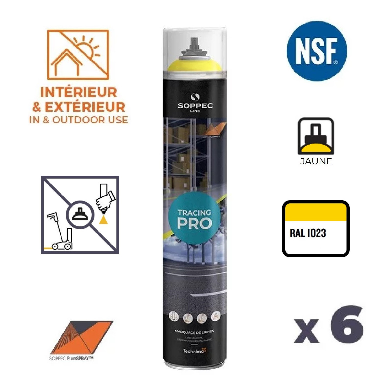 6 Traceurs de Ligne Aérosol 1000ML - Intérieur/Extérieur - PureSPRAY ...