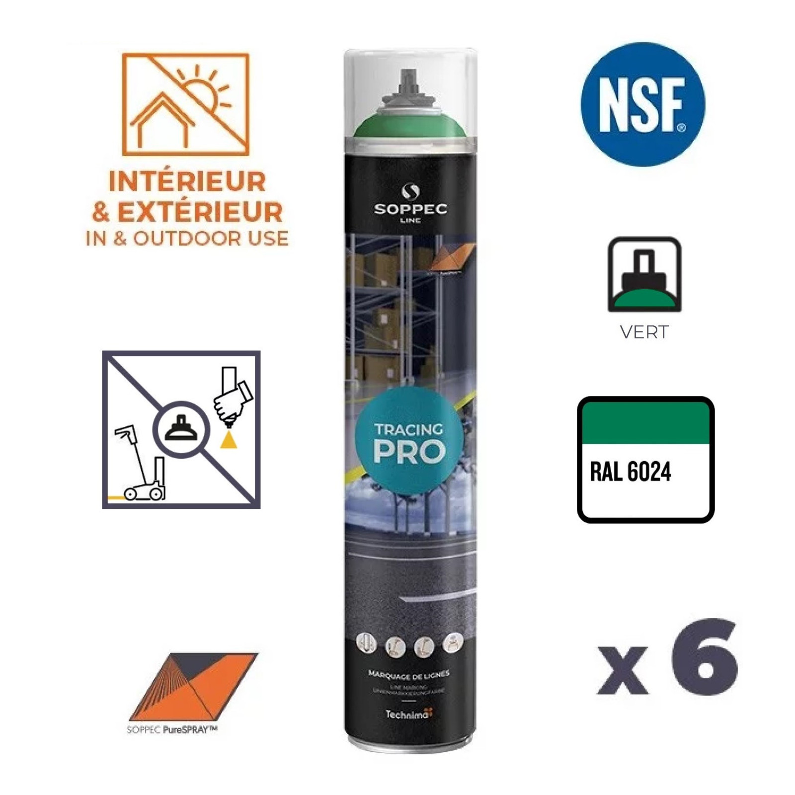 6 Traceurs de Ligne Aérosol 1000ML - Intérieur/Extérieur - PureSPRAY ...