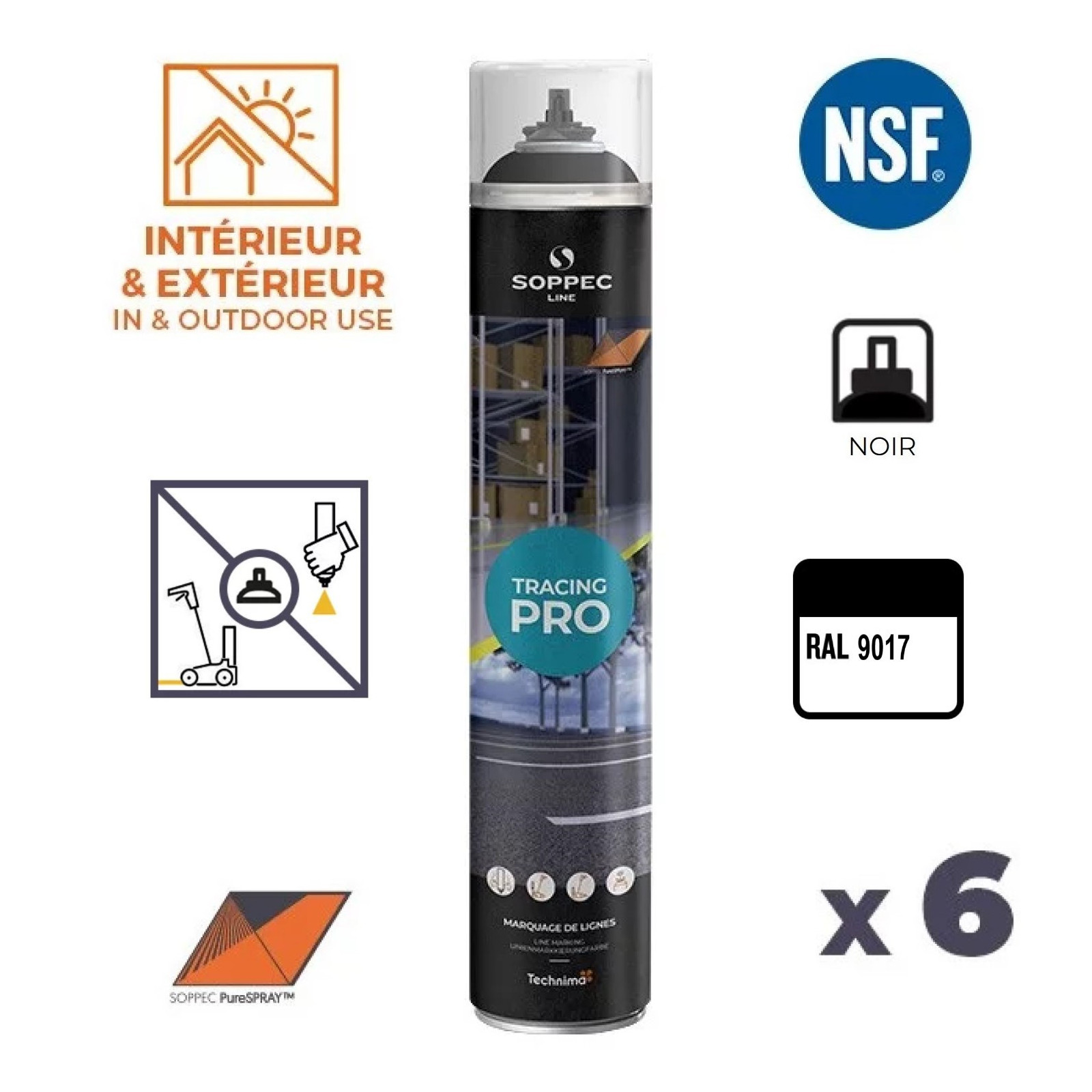 6 Traceurs de Ligne Aérosol 1000ML - Intérieur/Extérieur - PureSPRAY ...